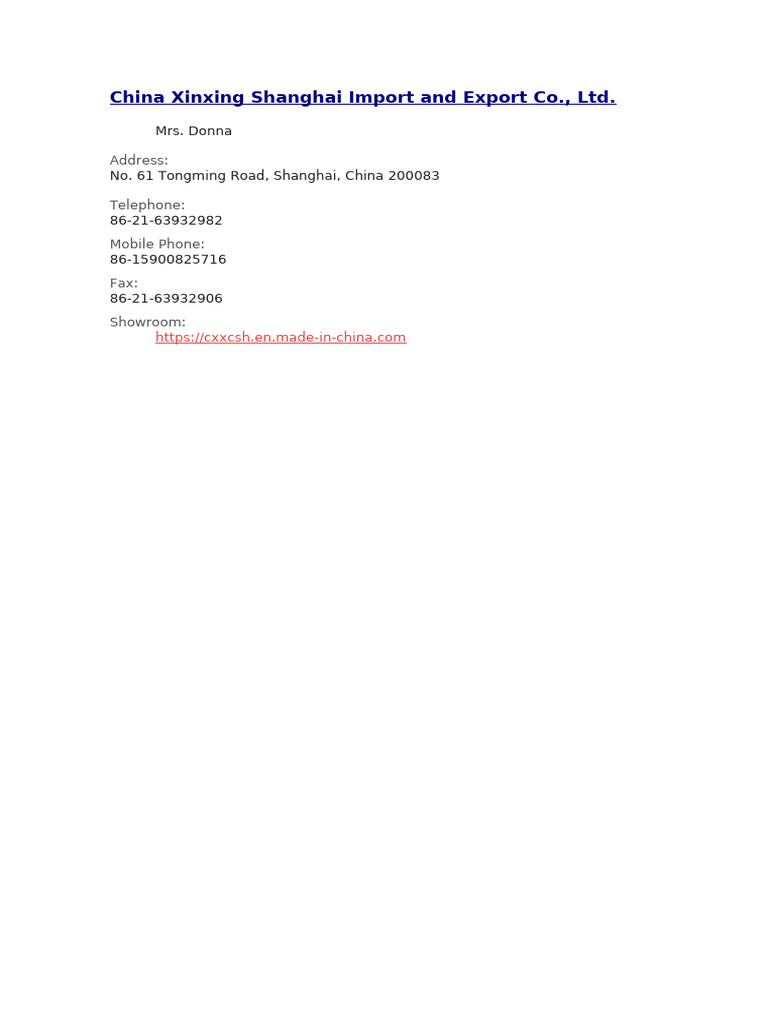 China Xinxing Shanghai Import and Export Co | PDF