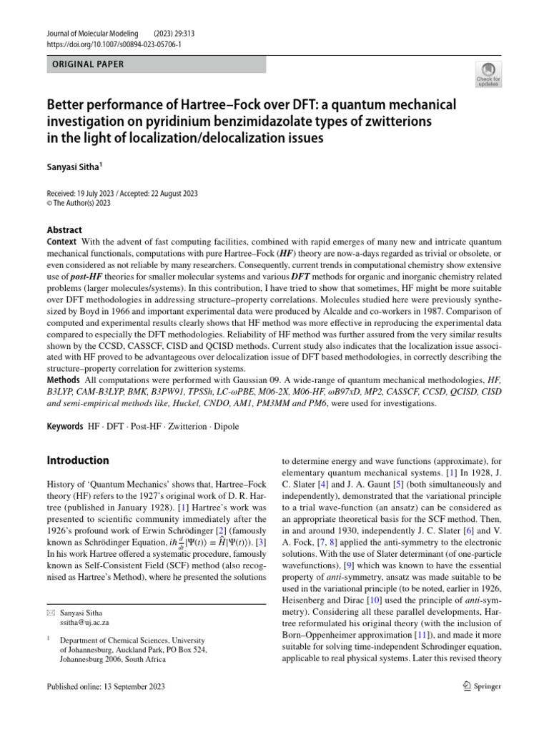 Hartree-Fock vs DFT in Zwitterion Study | PDF | Hartree–Fock Method ...