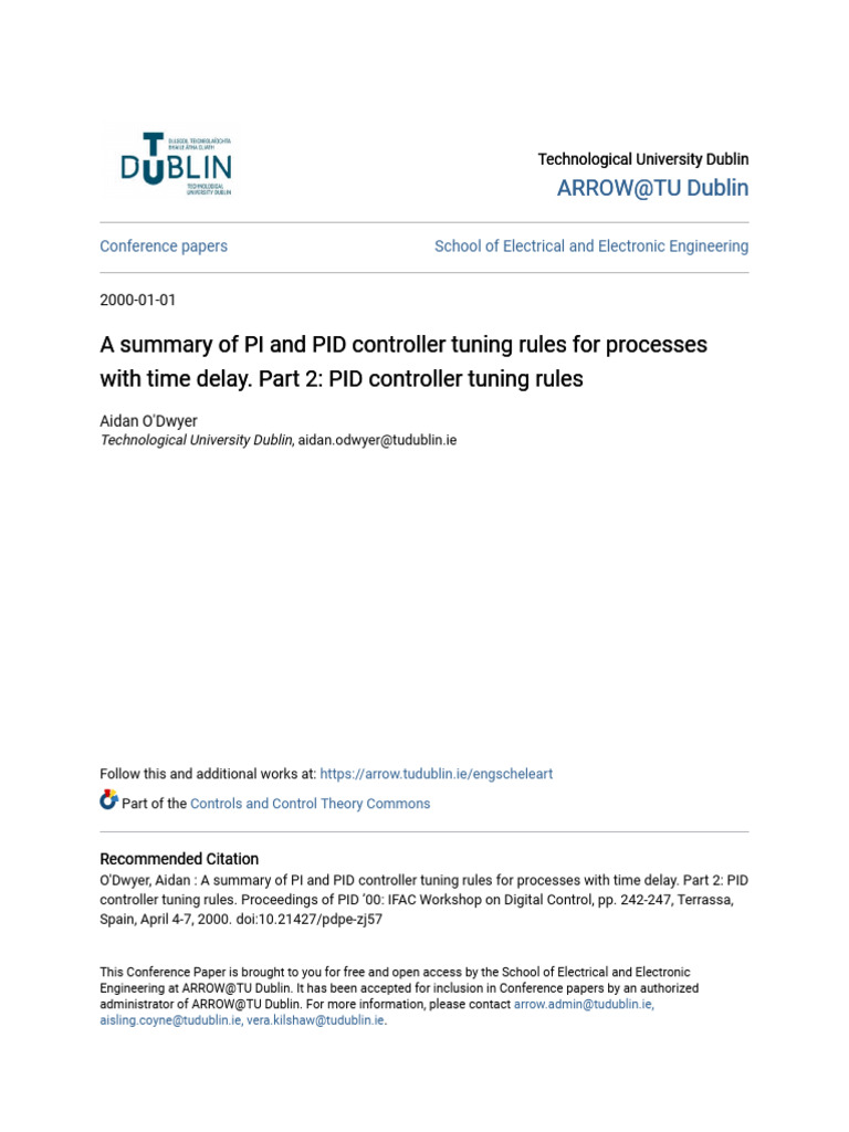 A Summary of PI and PID Controller Tuning Rules for Processes Wit | PDF | Control Theory ...