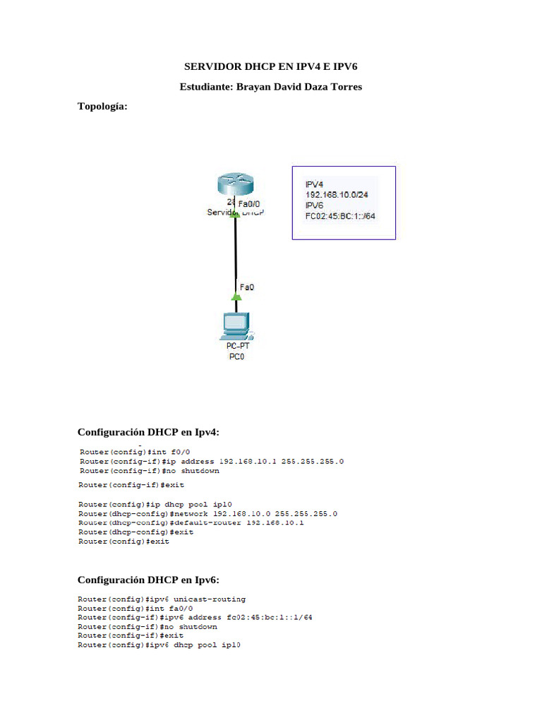 Servidor DHCP en Ipv4 e Ipv6-Brayan Daza | PDF