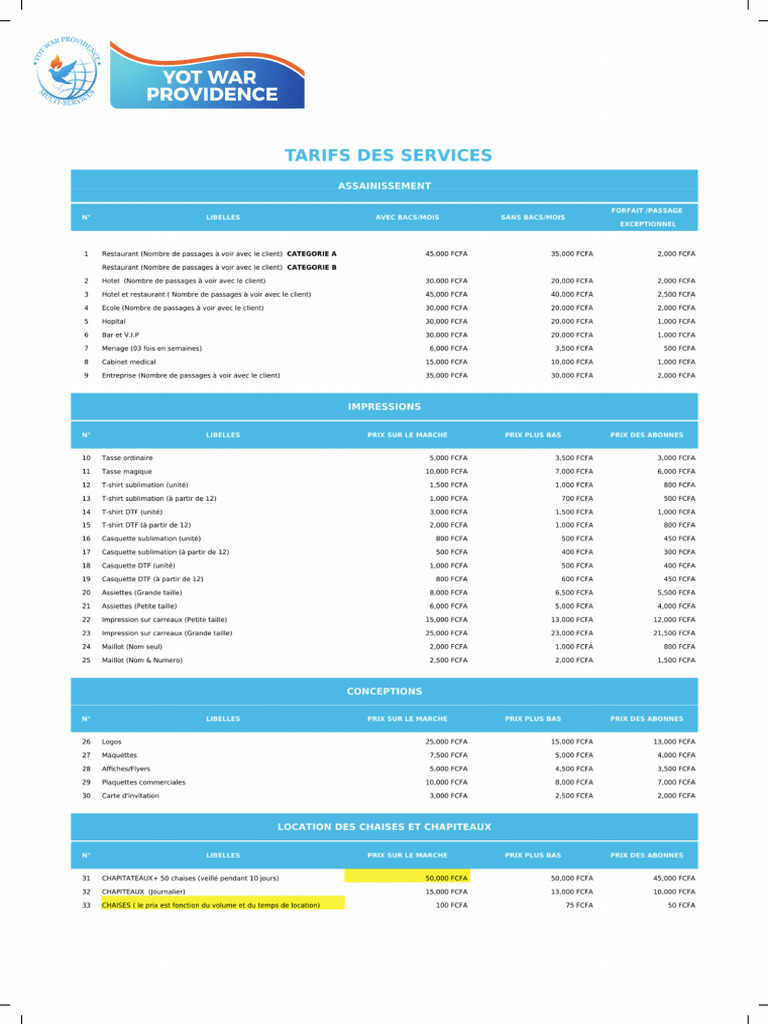 Grille Tarifaire YWP - 20250407 - 171637 - 0000 | PDF