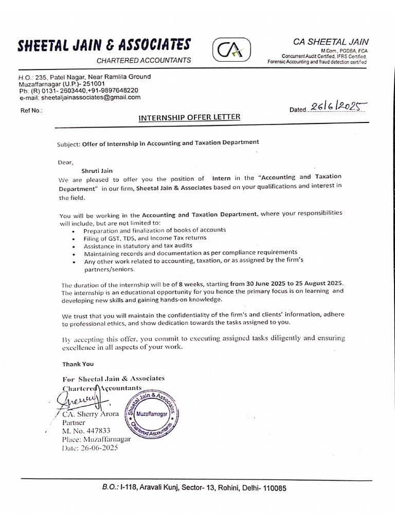 Internship Offer Letter | PDF