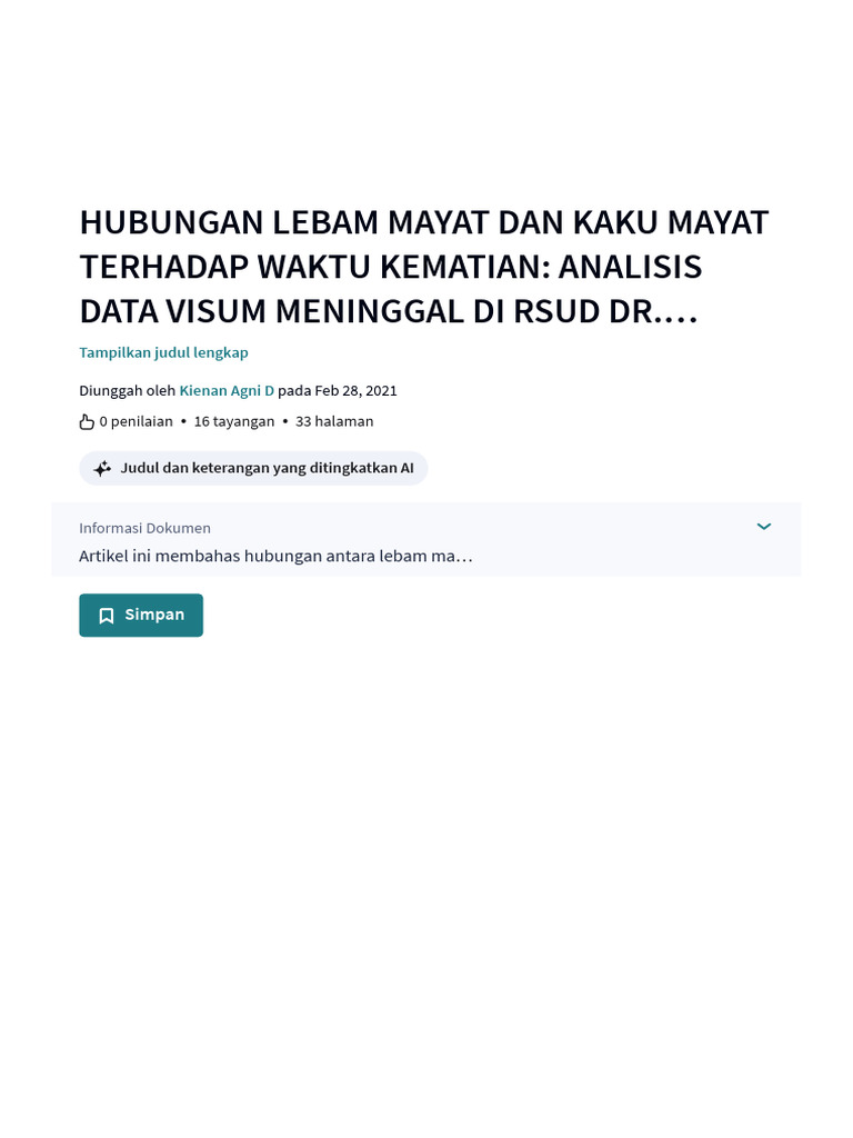 Hubungan Lebam Mayat Dan Kaku Mayat Terhadap Waktu Kematian - Analisis Data Visum Meninggal Di ...