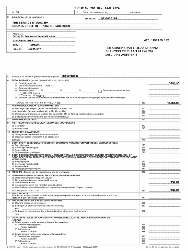 BULACINSKA Malgorzata Anna Fiche Fiscale 2 | PDF