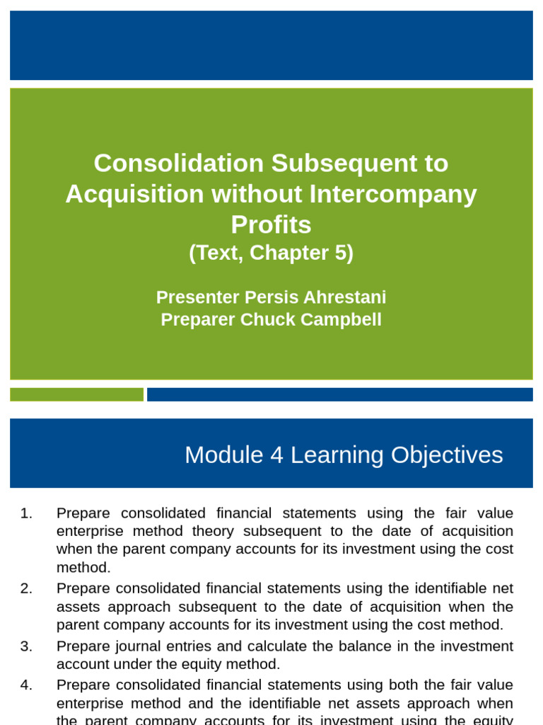 Module 4 - Consolidation Subsequent To Acquisition Without Intercompany ...