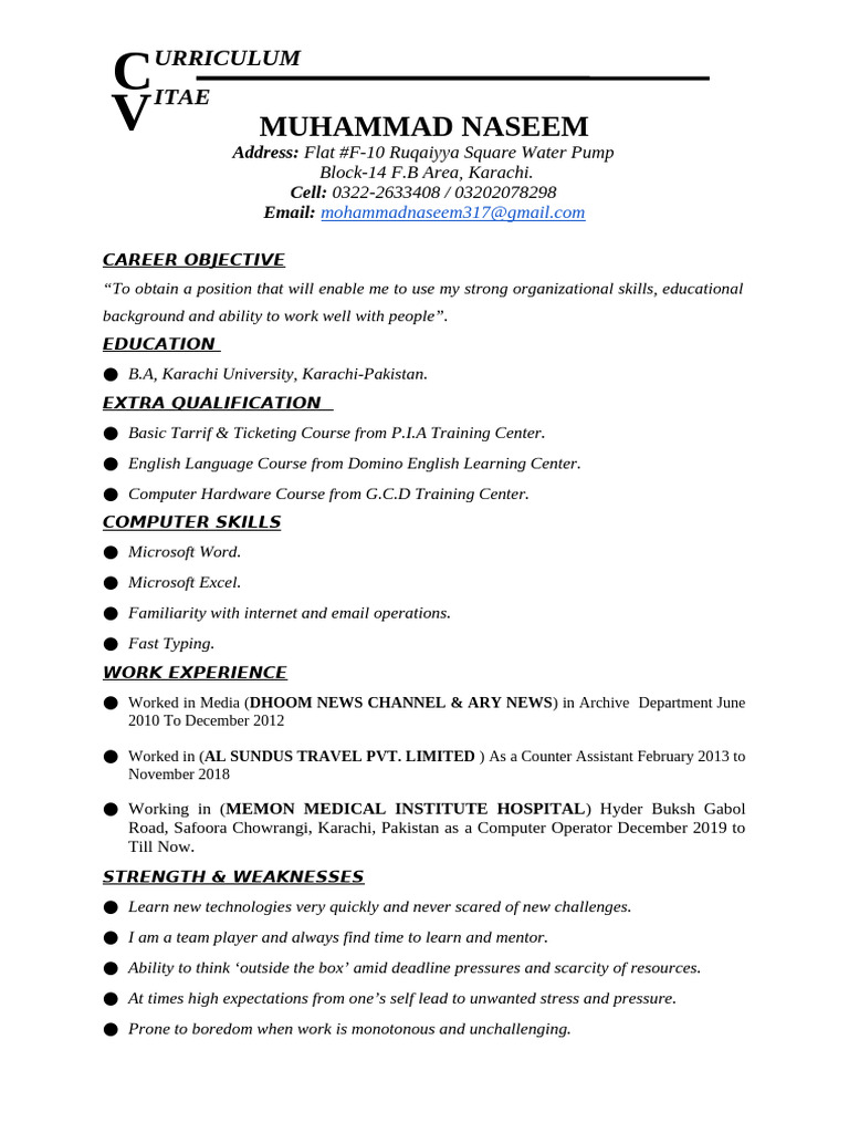 Naseem CV | PDF