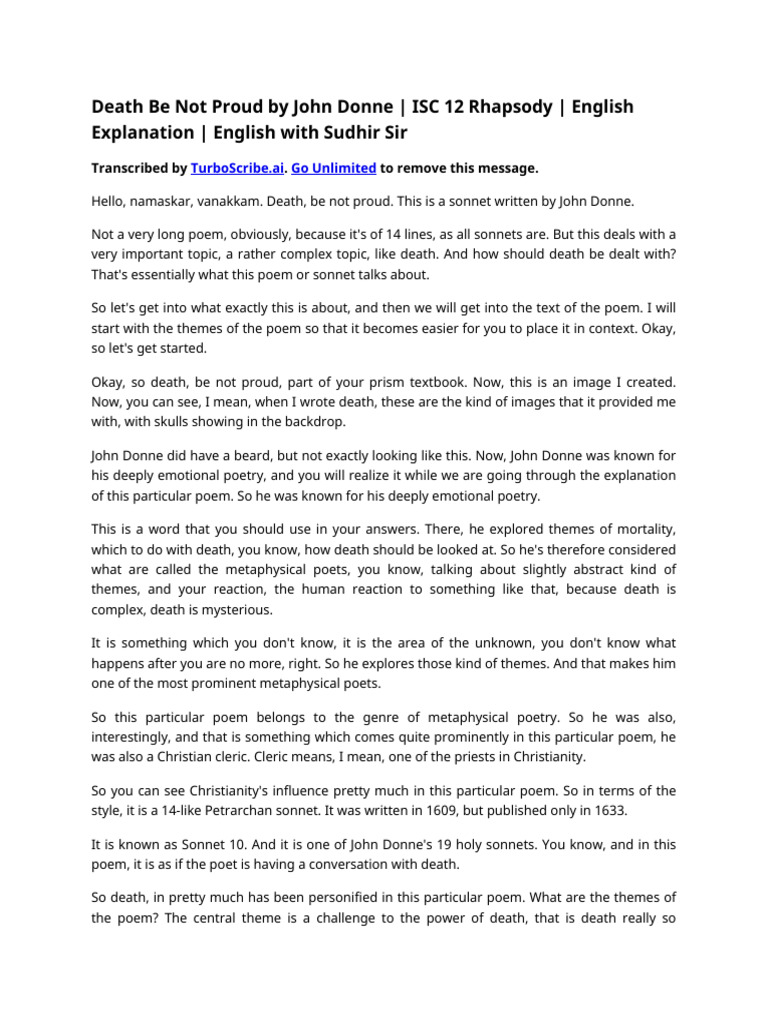 Death Be Not Proud by John Donne - ISC 12 Rhapsody - English ...