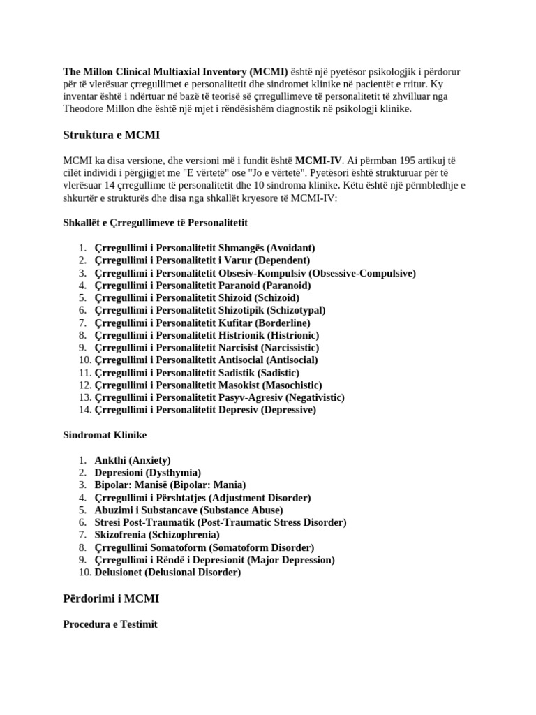 The Millon Clinical Multiaxial Inventory | PDF