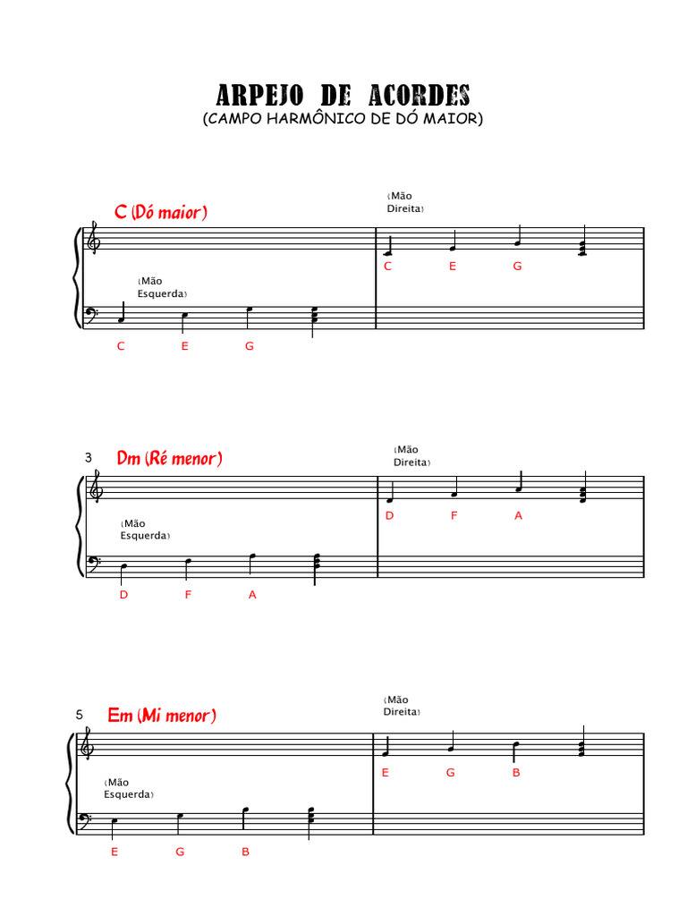 Piano - Arpejo de Acordes - Partitura Completa | PDF | Acorde (música) | Teoria da Música