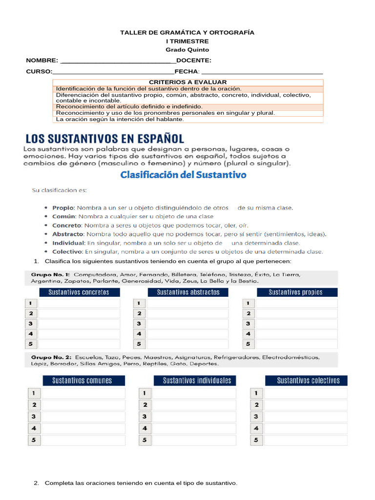 Taller de Gramatica y Ortográfia | PDF | Adjetivo | Sustantivo