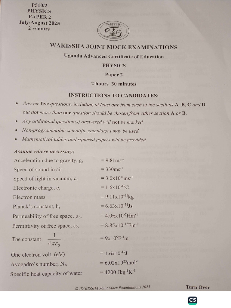 Uace Phy 2 Wakissha 2025 | PDF