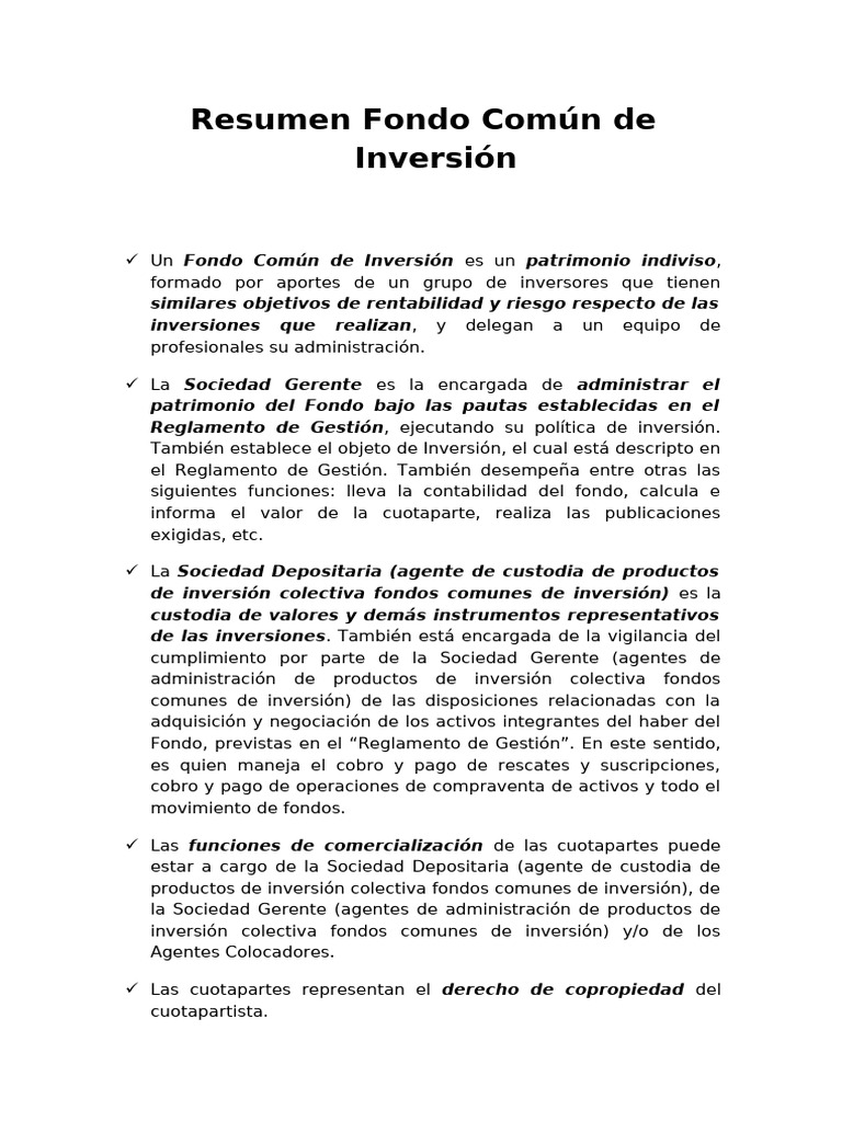 Resumen Fondo Común de Inversión | PDF | Fondo de inversión | Inversiones