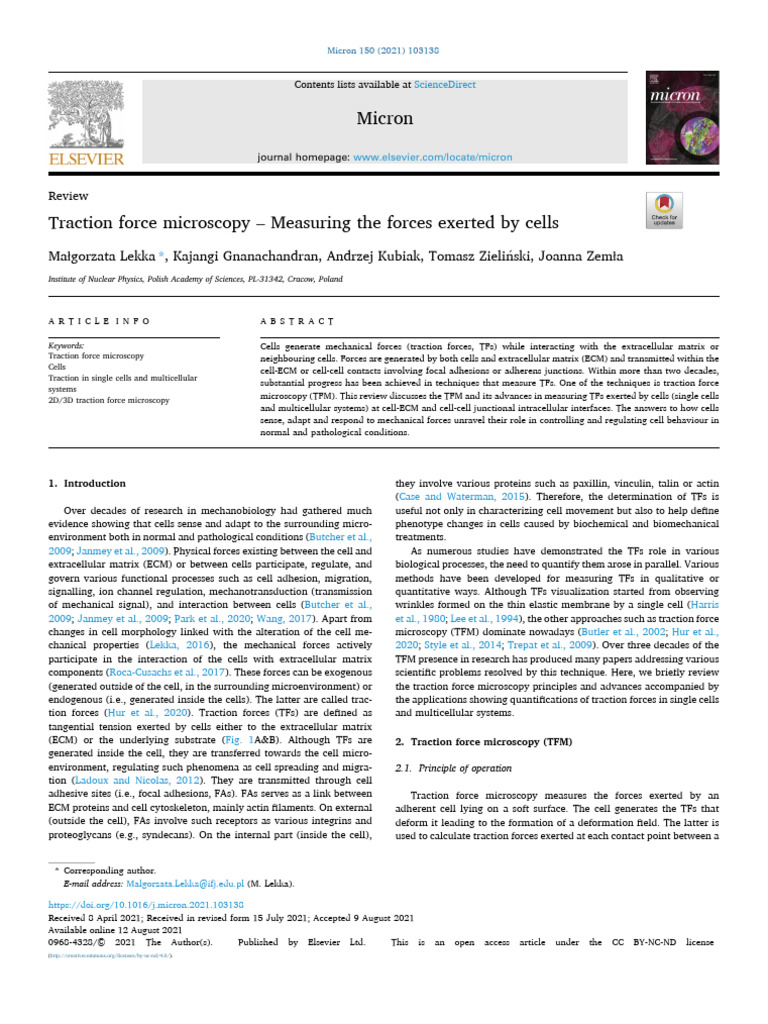 Traction Force Microscopy - Measuring The Forces Exerted by Cells | PDF ...