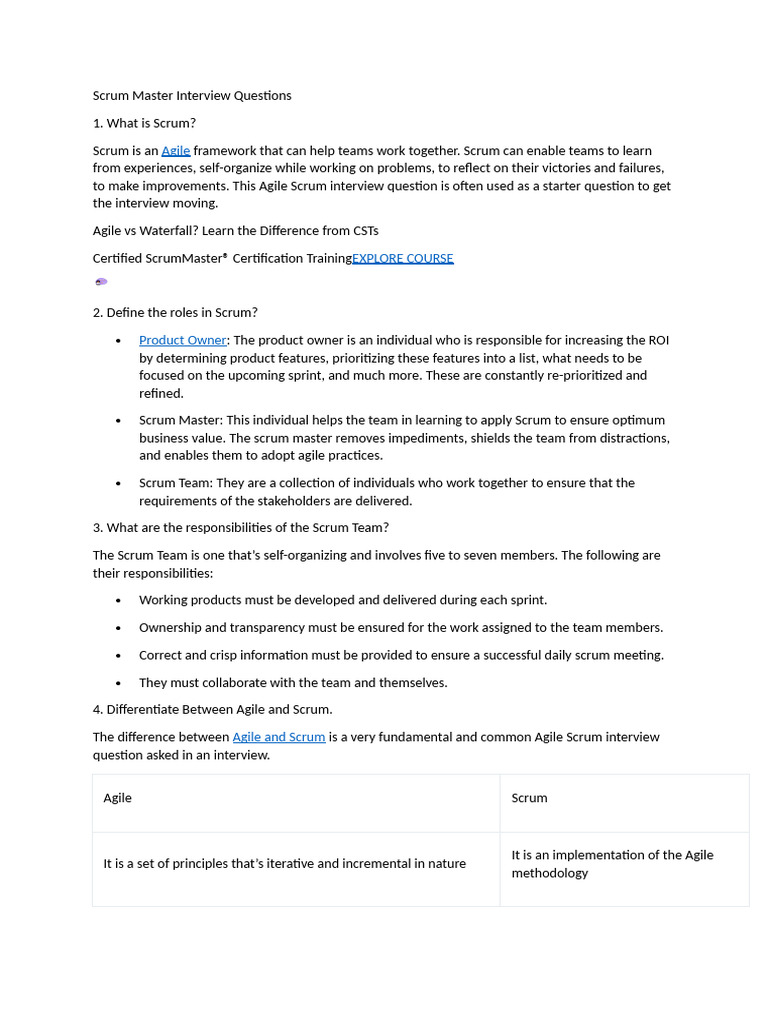 Interview Question and Answer | PDF | Scrum (Software Development) | Agile Software Development