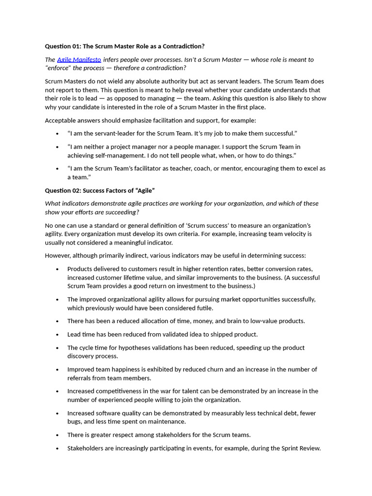 Scrum Master Interview Question | PDF | Scrum (Software Development ...