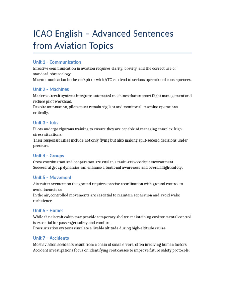 ICAO English Advanced Reading Sentences | PDF | Aviation | Aviation Safety