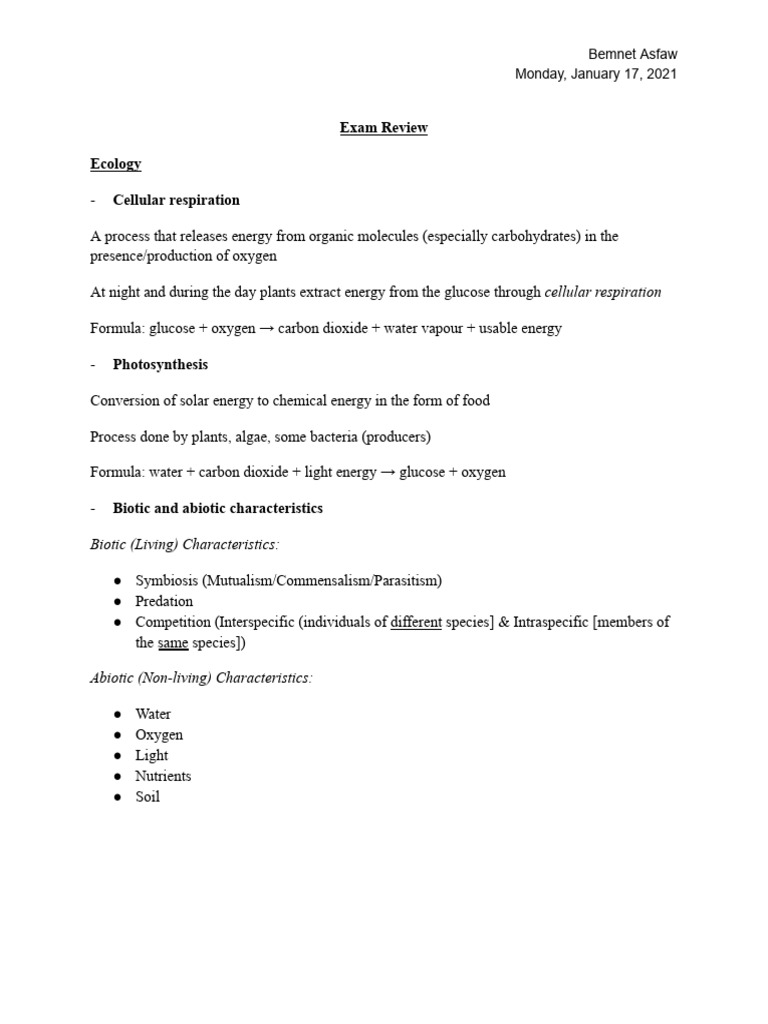 Ecology and Chemistry Exam Review Guide | PDF | Chemical Bond ...