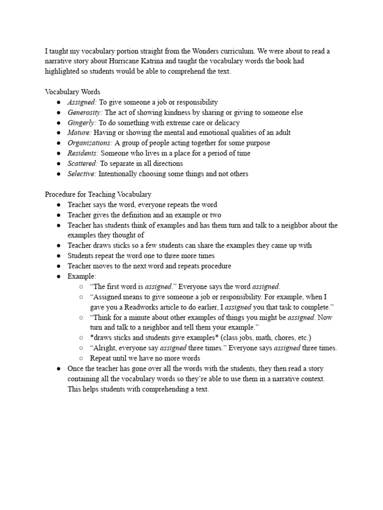 Densley Field Assignment - Vocabulary Portion and Instructional ...