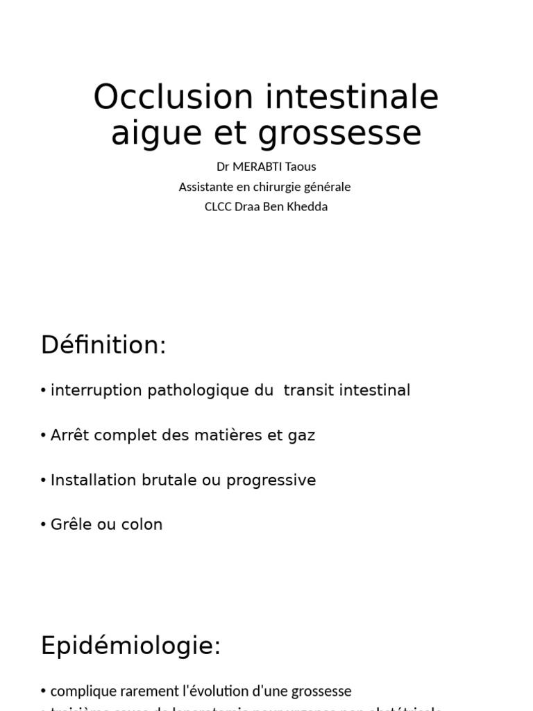 Occlusion Intestinale Aigue Et Grossesse Présentation | PDF | Grossesse ...