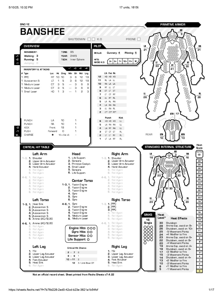 Banshee Mech Specifications and Stats | PDF