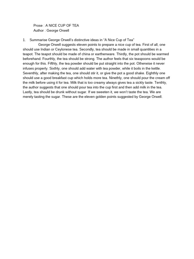 A Nice Cup of Tea - Paragraph | PDF