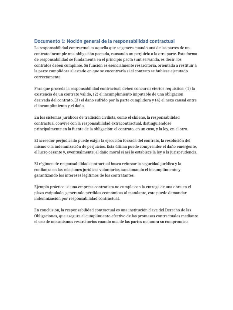 Responsabilidad Contractual: Conceptos Clave | PDF