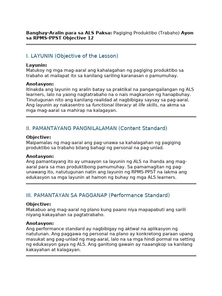 Als Lesson Plan Objective12 | PDF