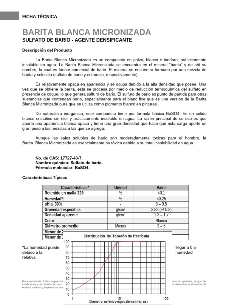 Barita Blanca Micronizada: Ficha Técnica | PDF | Sulfato | Átomos