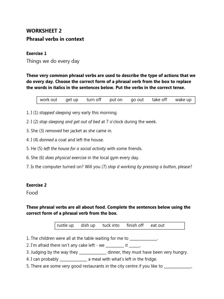 Everyday Phrasal Verbs Practice Worksheet | PDF | Phrase | Verb