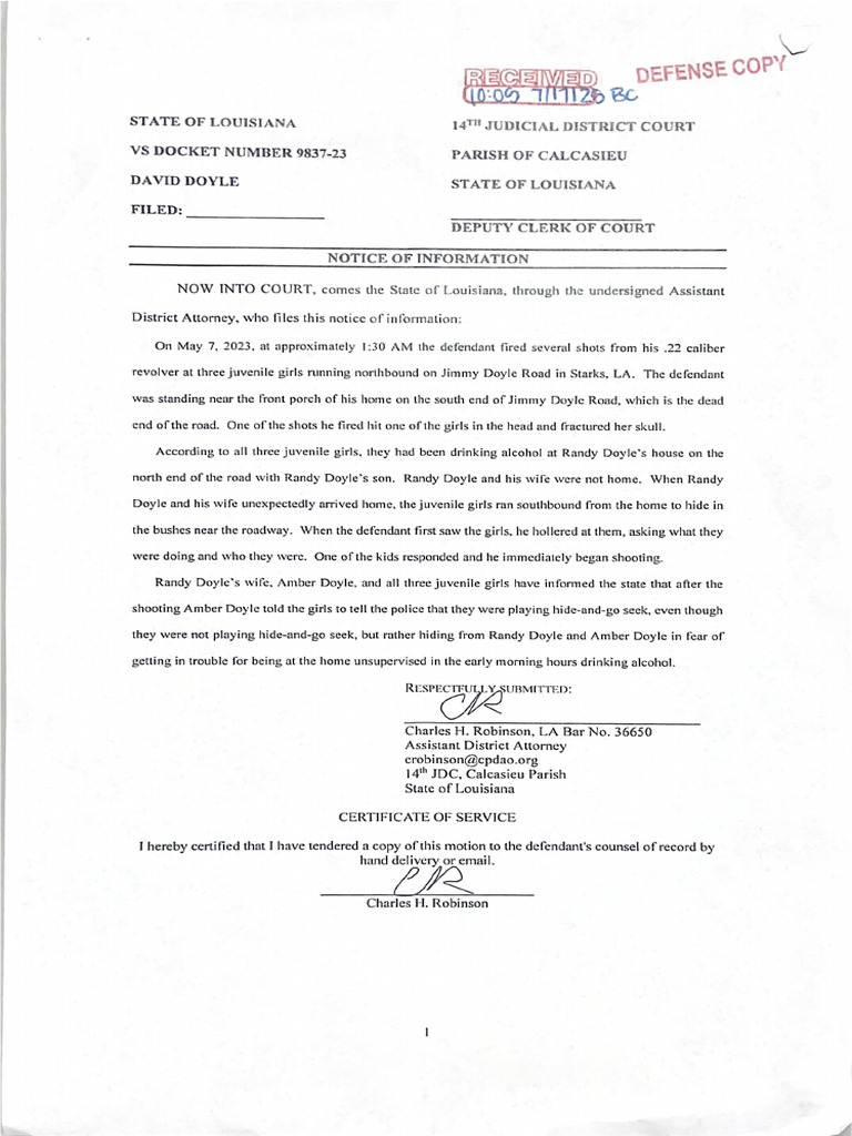 David Doyle Trial Notice of Information | PDF