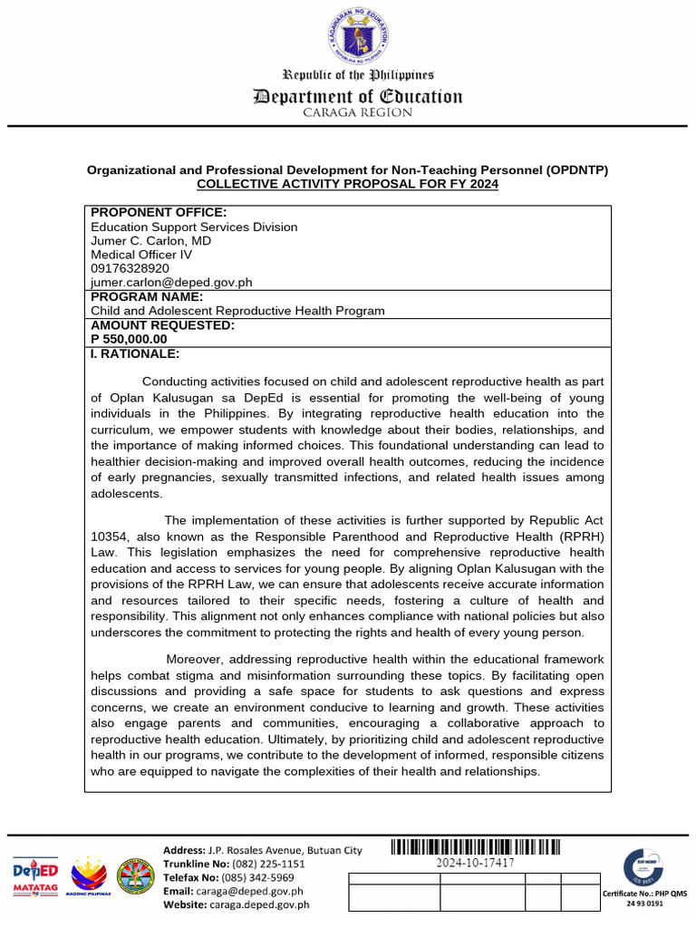 Activity Proposal - ARH 2024 | PDF | Adolescence | Sex Education