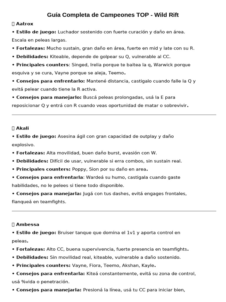 Guía de Campeones TOP en Wild Rift | PDF | Tanques | Militar
