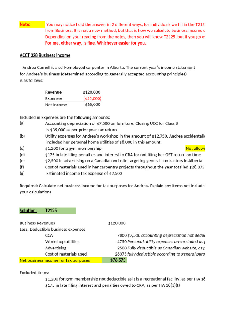 Business Income Calculation for Self-Employed | PDF | Expense | Tax ...