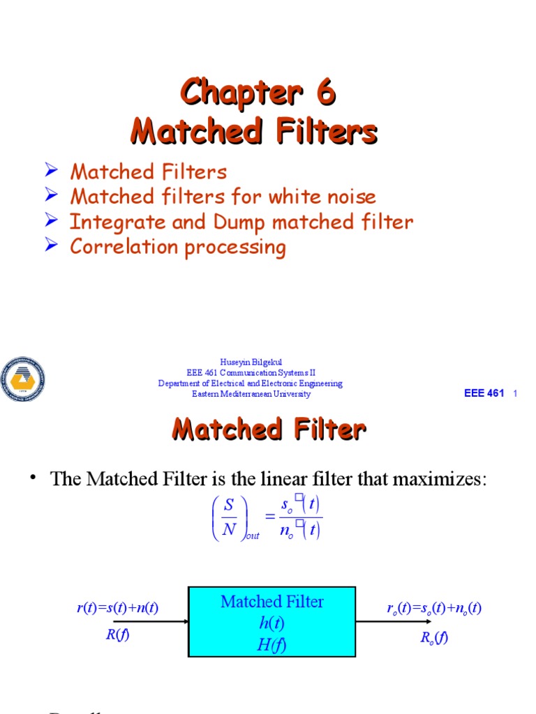 EEE461Lect11 (Matched Filters) | PDF | Filter (Signal Processing ...