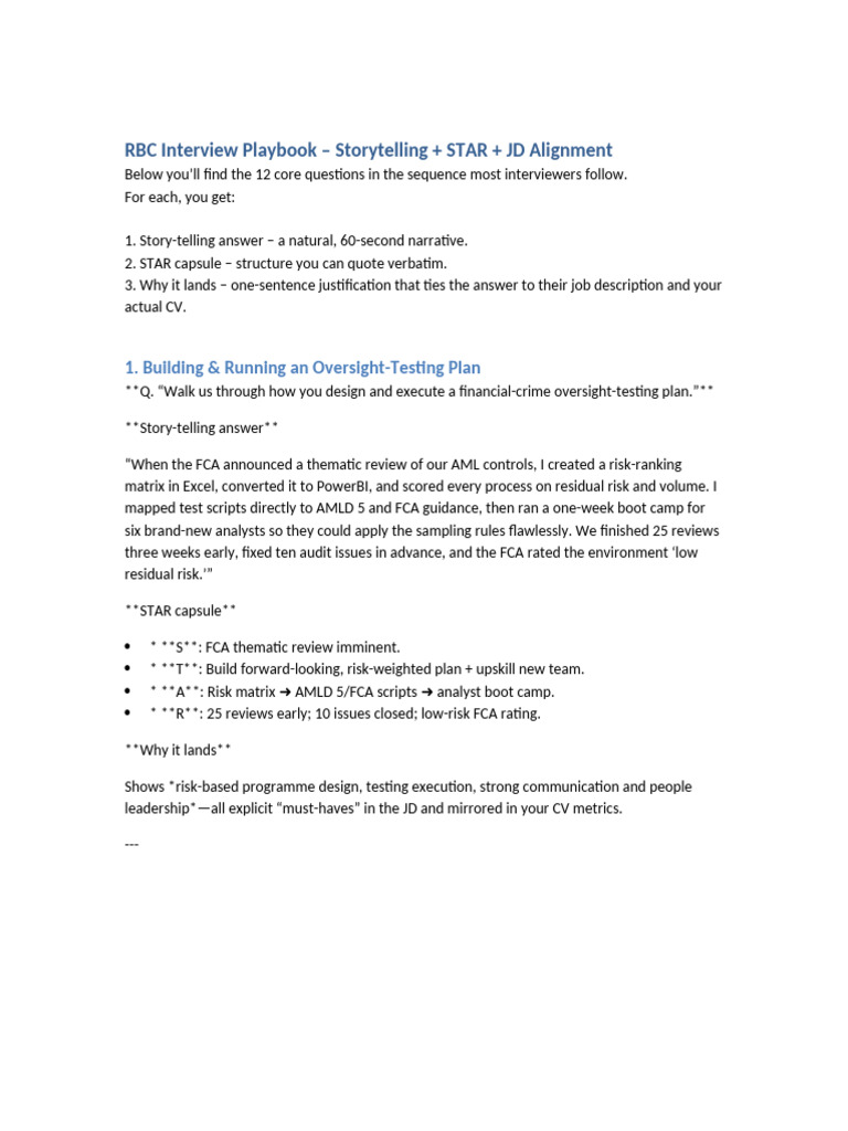 RBC Interview Playbook: STAR Method Insights | PDF