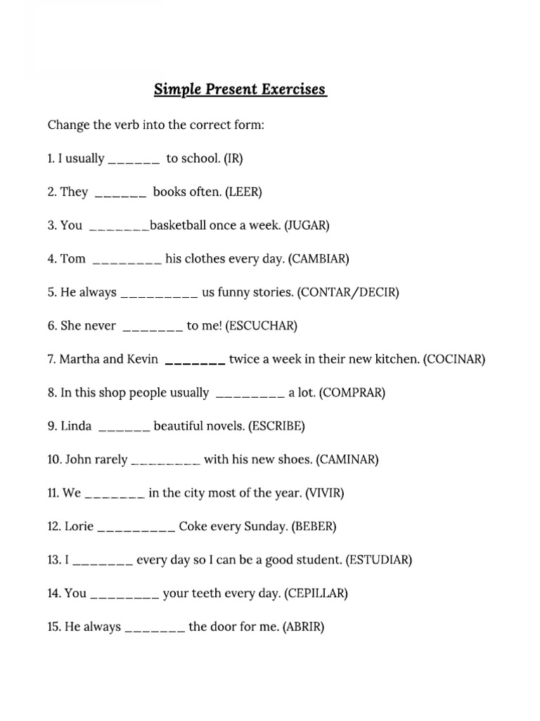 Present Simple Exercises Editado | PDF