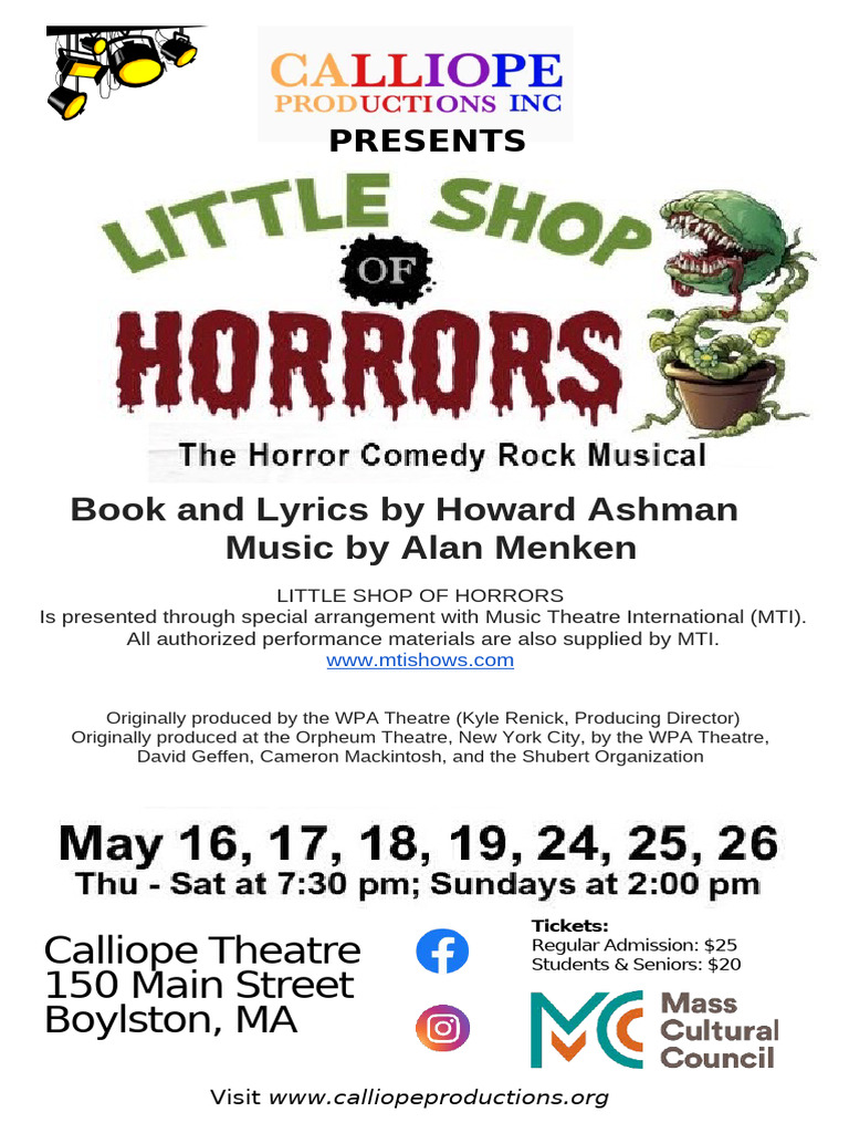 Little Shop Calliope Program v3 - With Ads | PDF | Broadway Theatre