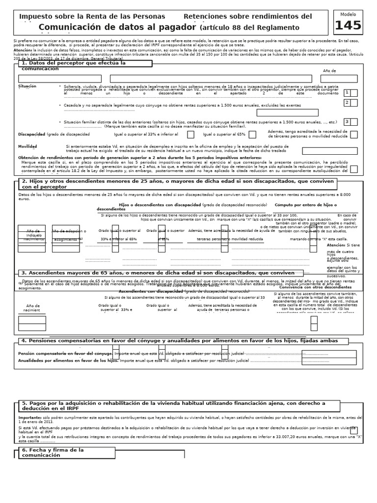 Modelo 145 para IRPF: Comunicación de Datos | PDF | Invalidez | Impuestos