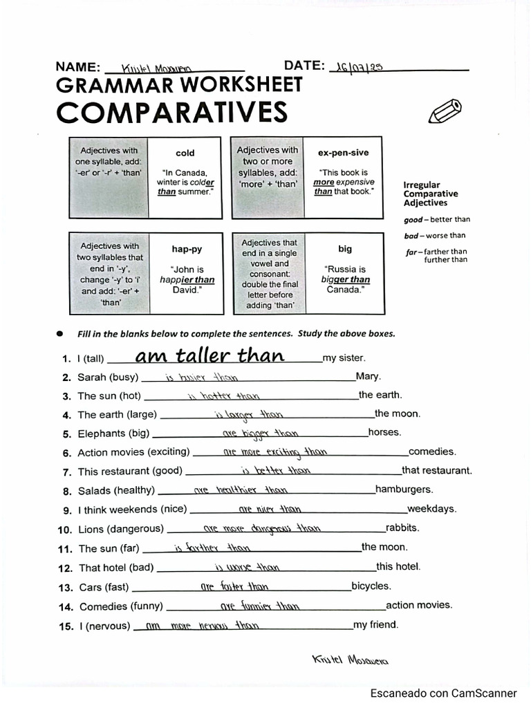 Comparatives Worksheet - Kristel Mosquera | PDF