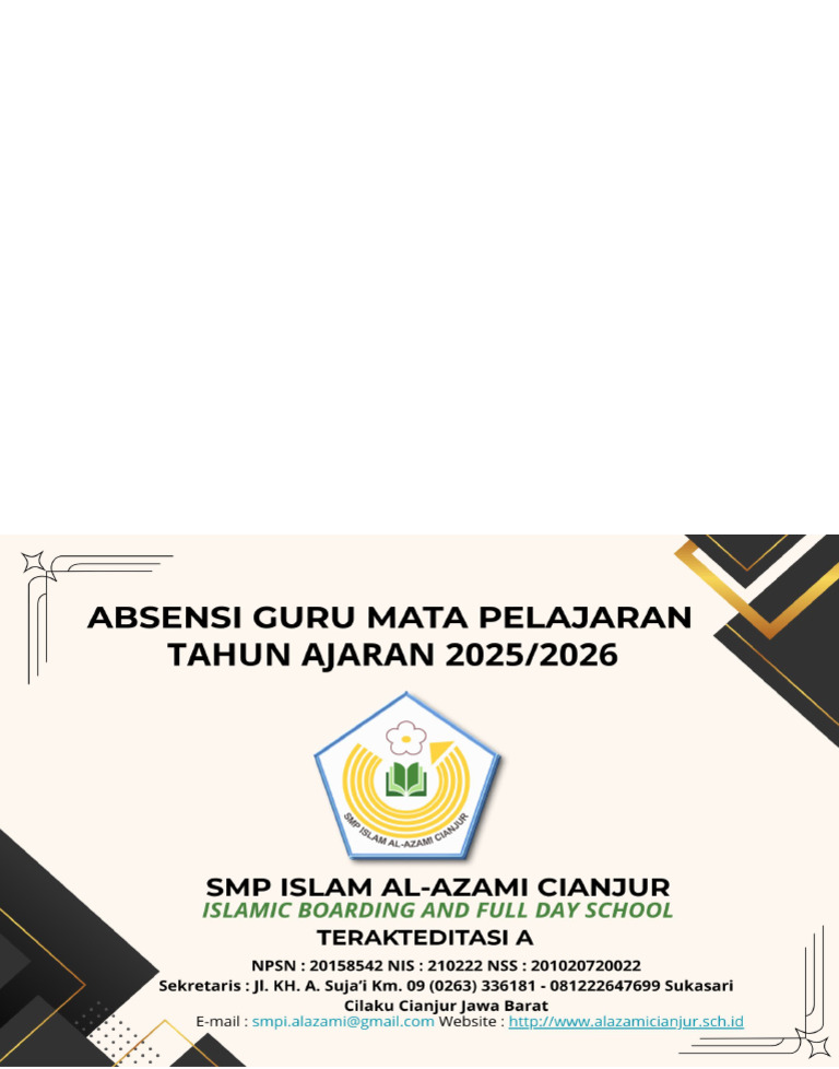 Cover Absensi Guru Mata Pelajaran 2025 | PDF