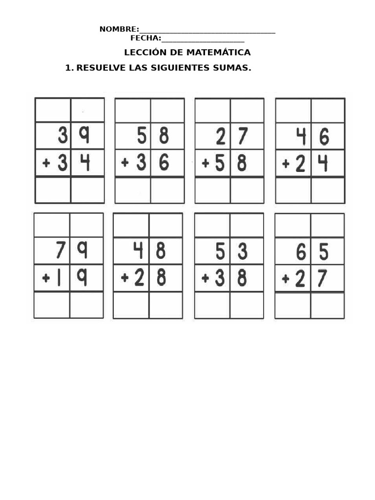 Leccion Matematica Sumas Con Reagrupacion | PDF