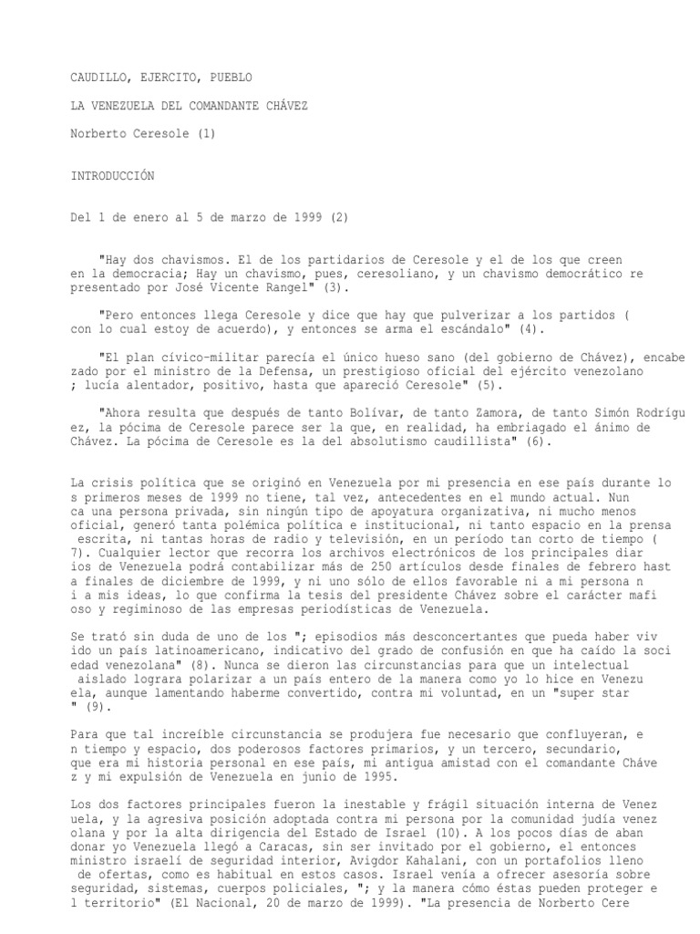 Norberto Ceresole - La Venezuela Del Comandante Chávez | PDF | Hugo ...