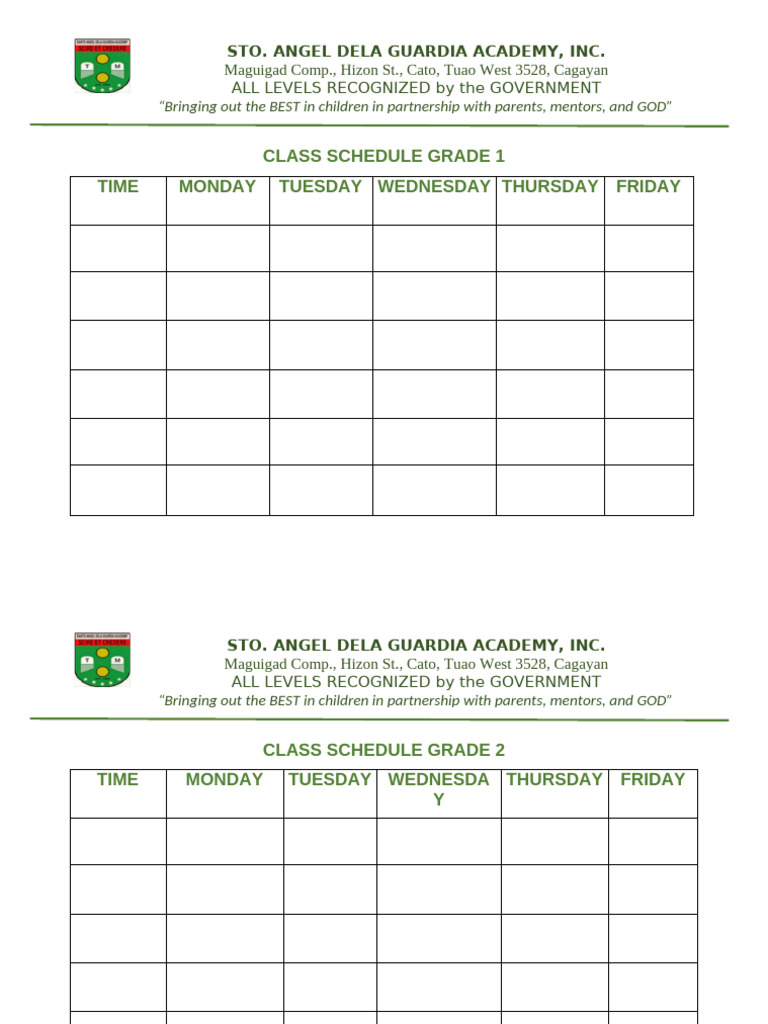 Grade 3 Class Schedule Overview | PDF