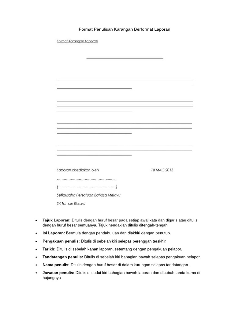 Format Penulisan Karangan Berformat Laporan | PDF