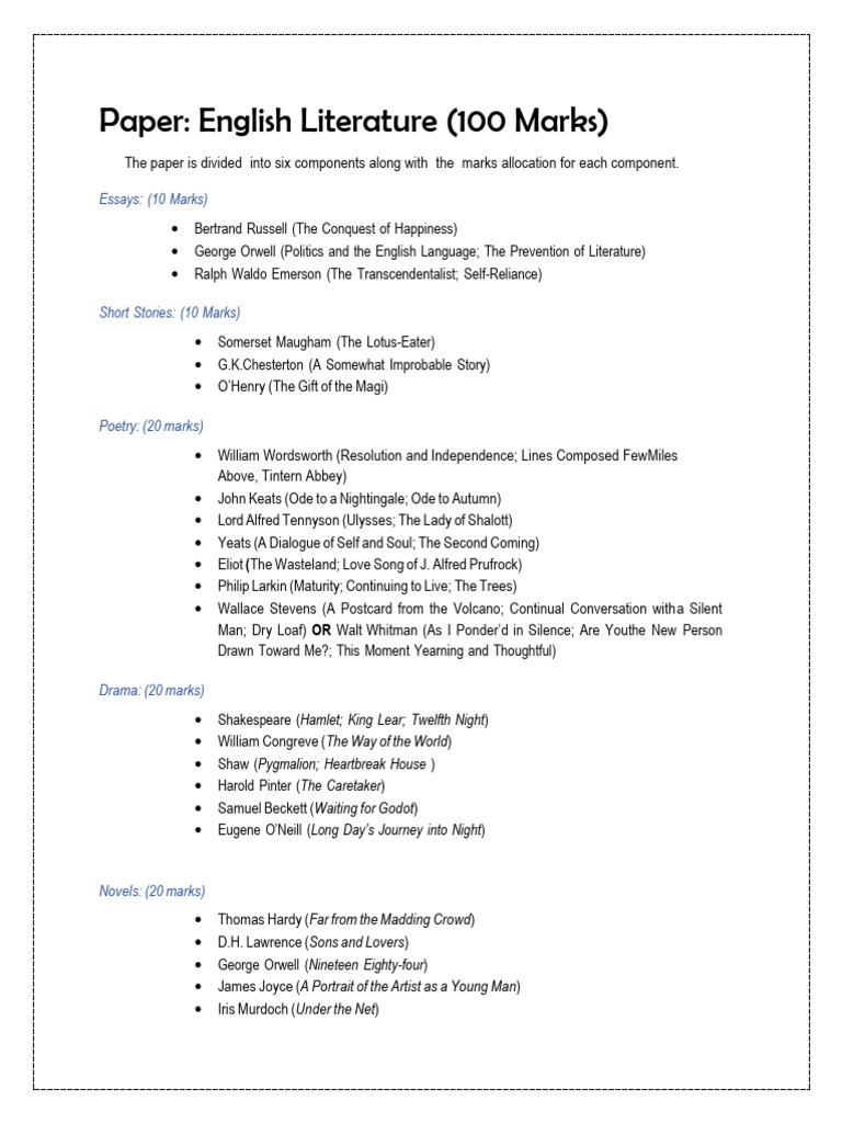 English Literature Syllabus Overview | PDF | English Literature