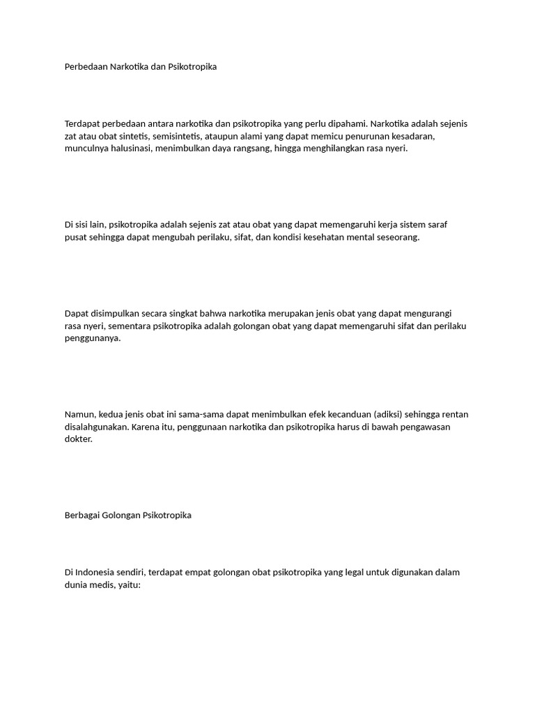 Perbedaan Narkotika Dan Psikotropika | PDF