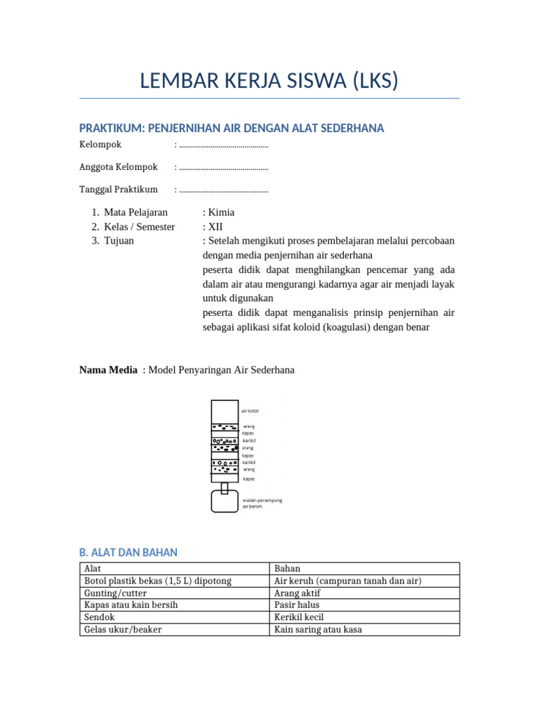 LKS Penjernihan Air Dengan Alat Sederhana | PDF