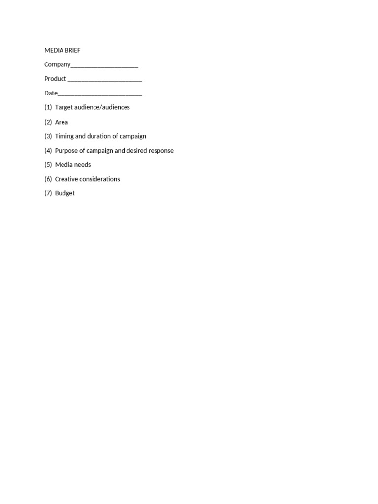 Media Brief Template and Guidelines | PDF