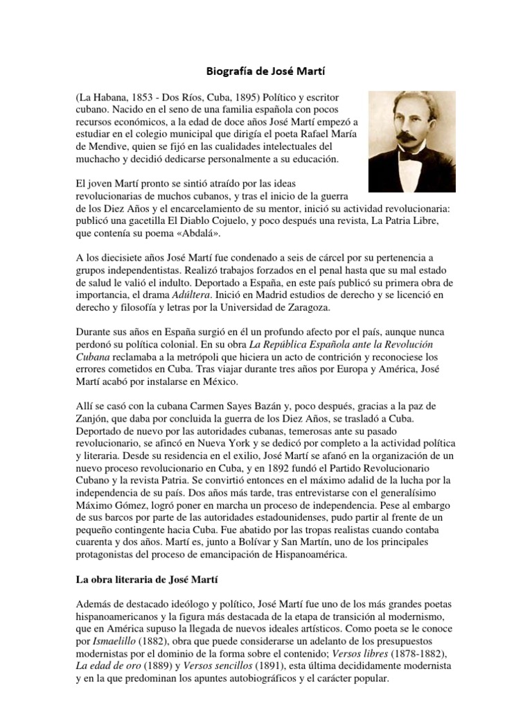 Biografía de José Martí | PDF | Cuba | Agitación