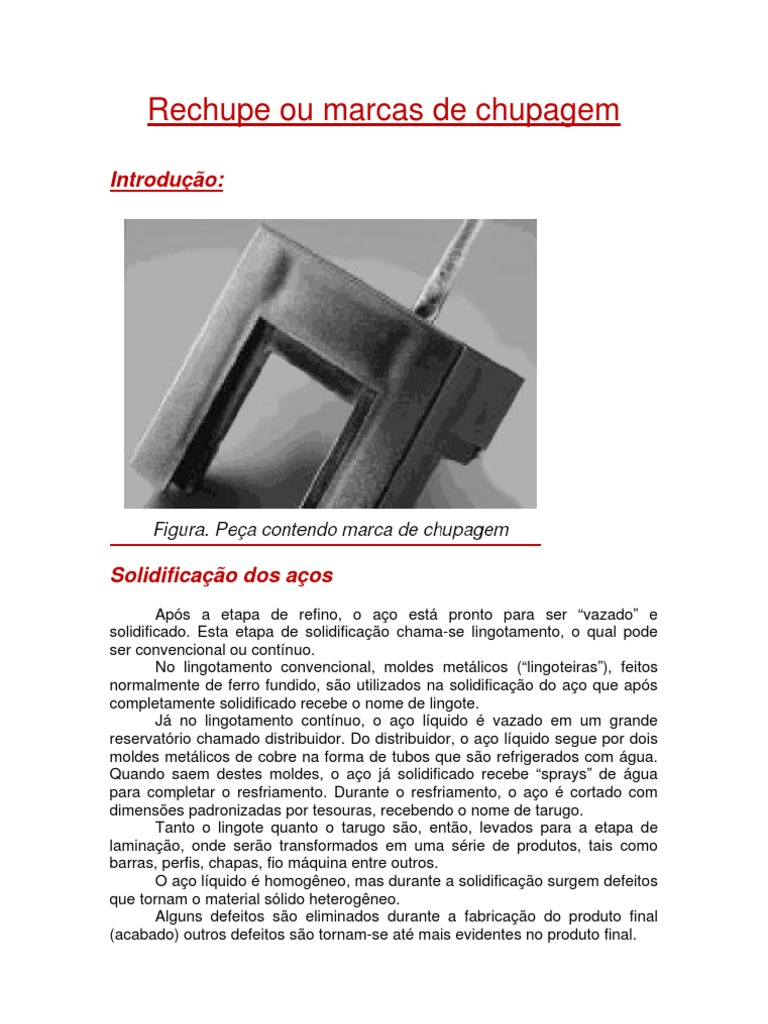 Rechupe Ou Marcas de Chupagem | PDF | Fundição (metalurgia) | Química